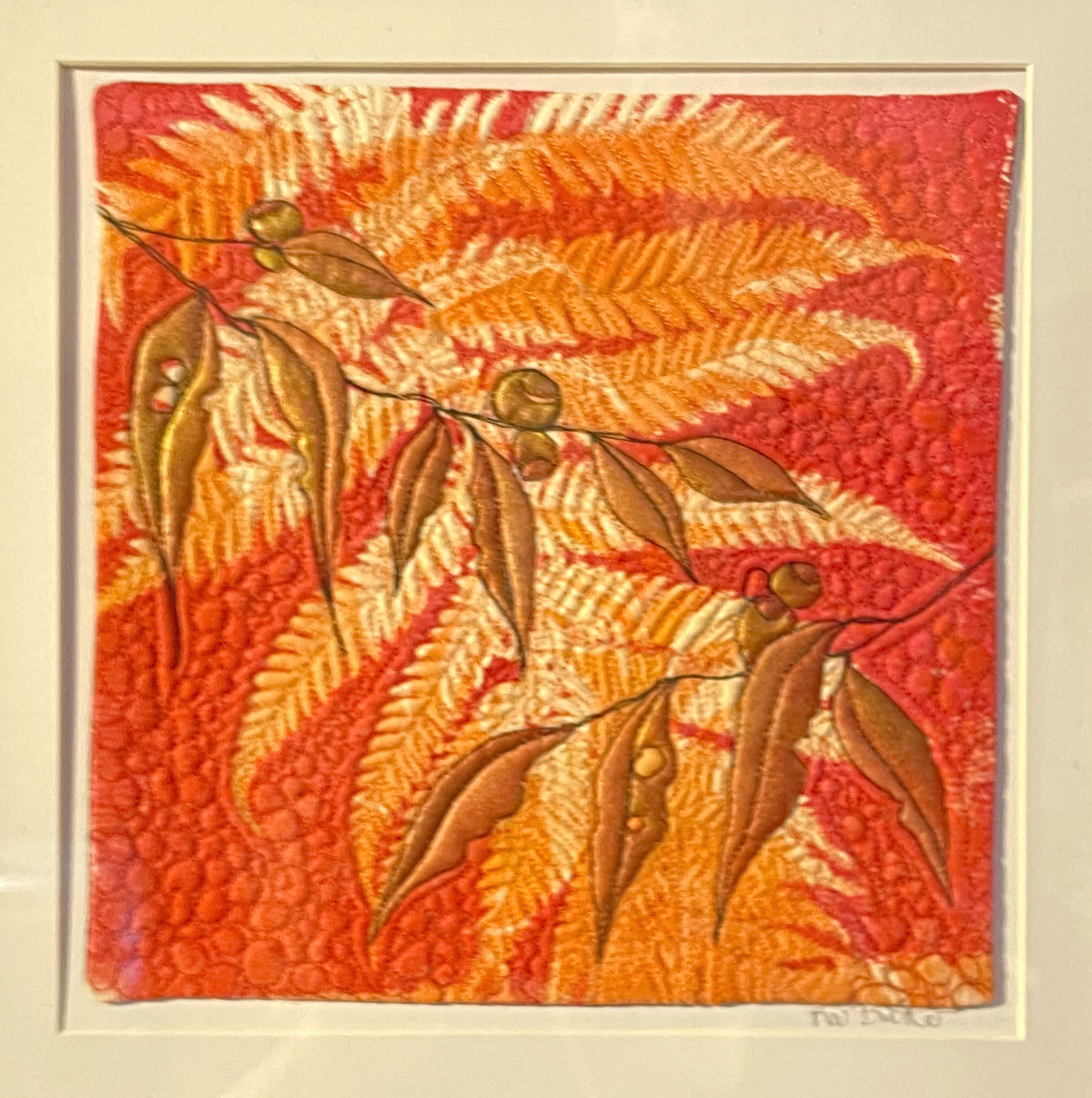 Free motion embroidery mini quilt framed– Northcoast Beadmakers & Kimmyg